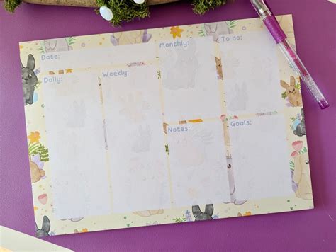 A4 Notepad Week Month And Day Pages Cute Bunny Notepad Desk Notepad Cute Notepad Daily