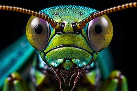 Close Up View Of Grasshopper S Face Stock Illustration Illustration Of Invertebrate Eyes