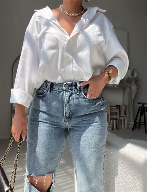 5 Denim And White Outfits White Denim Outfit White Shirt Outfits
