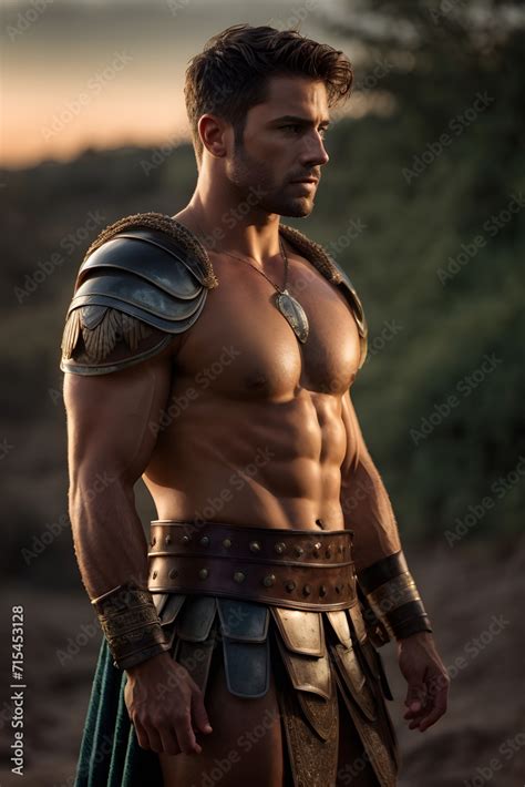 Shirtless Man In Gladiatorial Costume Realistic Ancient Warrior Attire