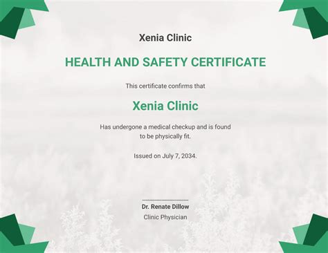 Health And Safety Certificate Template