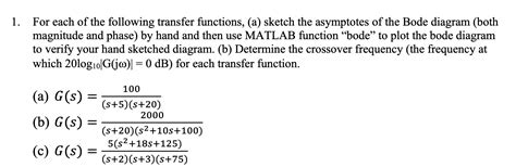 solved 1 for each of the following transfer functions a