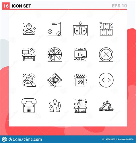 Editable Vector Line Pack Of 16 Simple Outlines Of Home Product Back Industry Box Stock