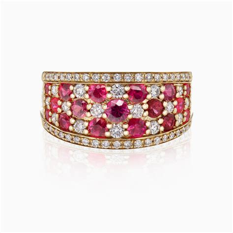 Multi Row Natural Ruby And Diamond Fashion Band 14k Yellow