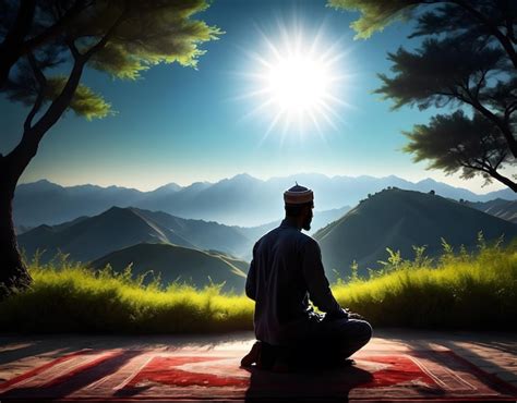 Muslim Man Praying In Sunset With Nature Backgrounds Premium Ai