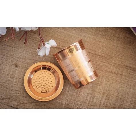 Indian Art Villa Copper Glass Tumbler Cup With Lid Set Drinkware Yoga