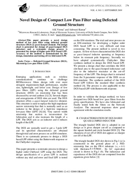 Pdf Novel Design Of Compact Low Pass Filter Using Defected Ground Structure