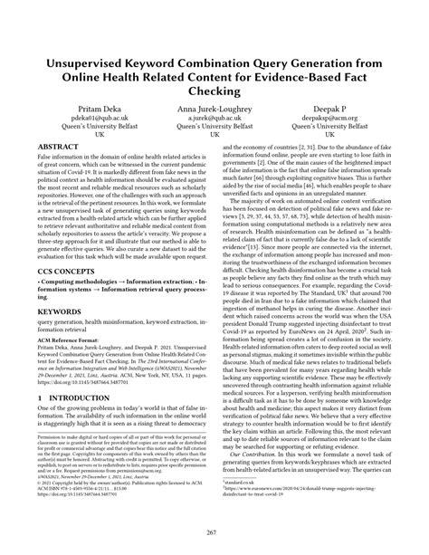 Pdf Unsupervised Keyword Combination Query Generation From Online Health Related Content For