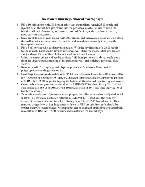 Isolation Of Murine Peritoneal Macrophages