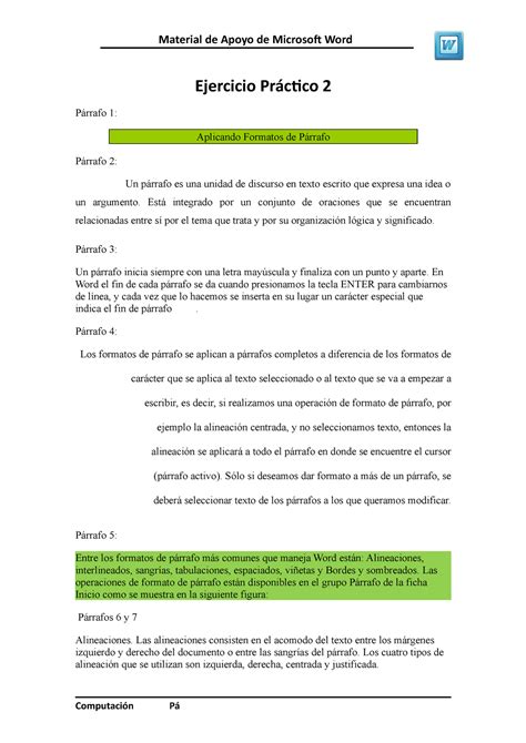 Ejercicio 2 Sinformato Material De Apoyo De Microsoft Word Ejercicio