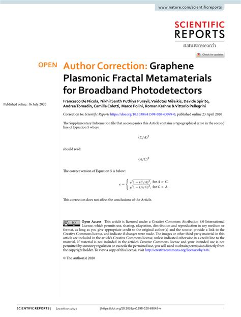Pdf Author Correction Graphene Plasmonic Fractal Metamaterials For Broadband Photodetectors