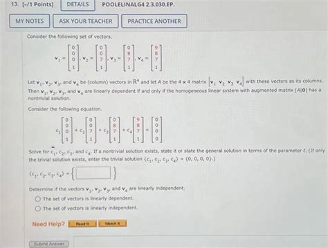 Solved Consider The Following Set Of Vectors Chegg