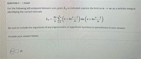 Solved For The Following Left Endpoint Riemann Sum Given Ln