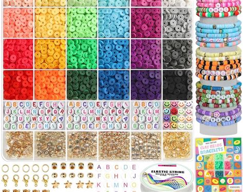 6000 Pcs Clay Beads Bracelet Making Kit Multicolor Diy Flat Preppy Beads For Bracelet Making