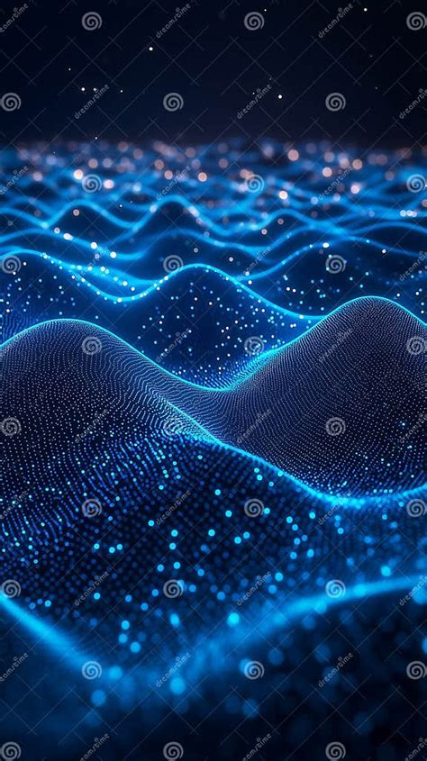 Futuristic Digital Wave Pattern Visualization With Interconnected Data Points Stock Illustration