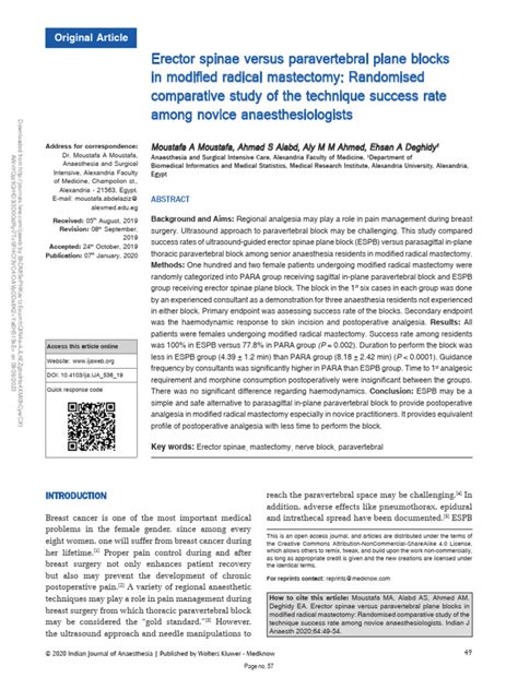 Erector Spinae Versus Paravertebral Plane Blocks11 Download Free Pdf