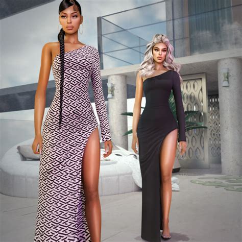 One Shoulder Split Thigh Dress The Sims Game