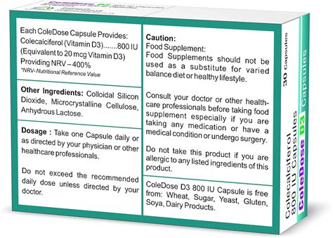 Vitamin D 800 Iu Equivalent To 20 Mcg Coledose D3 Premium Vitamin
