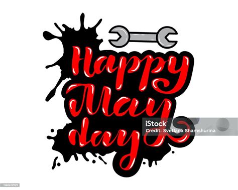 행복한 5 월 의 날을위한 벡터 그림 5 월 1 일 노동절 축하 인사말 배너 배경 템플릿 배지 기호 아이콘 로고 및 인쇄 디자인에 대한 손 글자 1위에 대한 스톡 벡터 아트