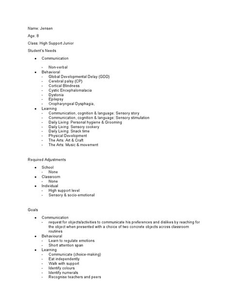 Student Passport Hansen Pdf Classroom Developmental Disabilities
