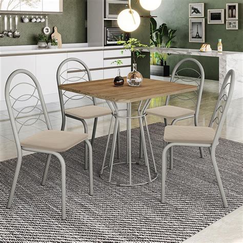 Mesa De Jantar Kappesberg Santiago Com 4 Cadeiras Estofadas Nickel
