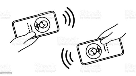 핸드헬드 스마트폰과의 무선 통신을 통한 매칭 및 정보 교환 Brand Name Smart Phone에 대한 스톡 벡터 아트 및 기타 이미지 Brand Name Smart
