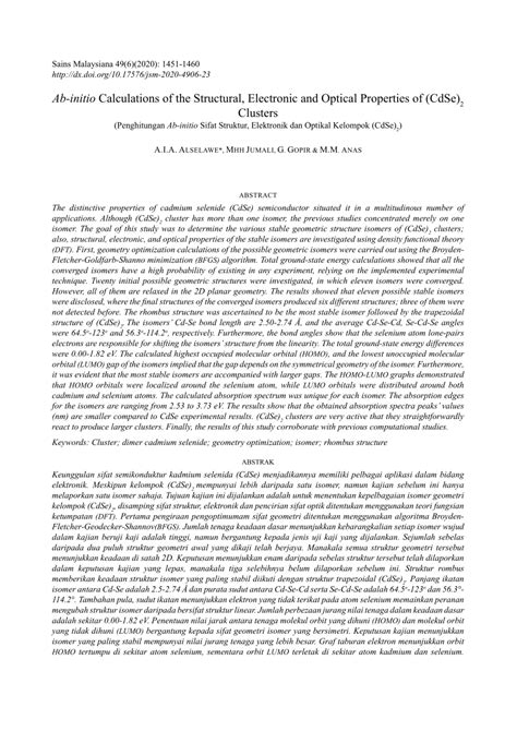 Pdf Ab Initio Calculations Of The Structural Electronic And Optical