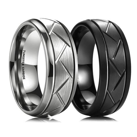 Anillo De Boda De Tungsteno Negro Con Ranura Diagonal En Forma De