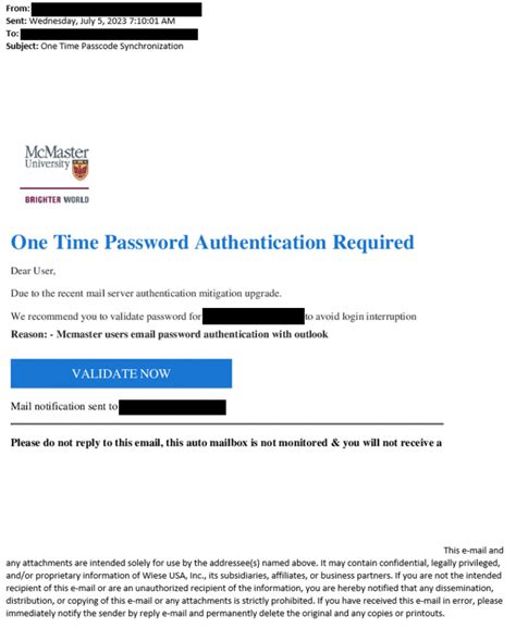 phishing email one time passcode synchronization information