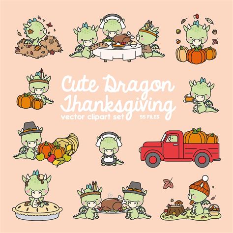 Premium Vector Clipart Kawaii Thankgiving Dragons Cute Thangiving