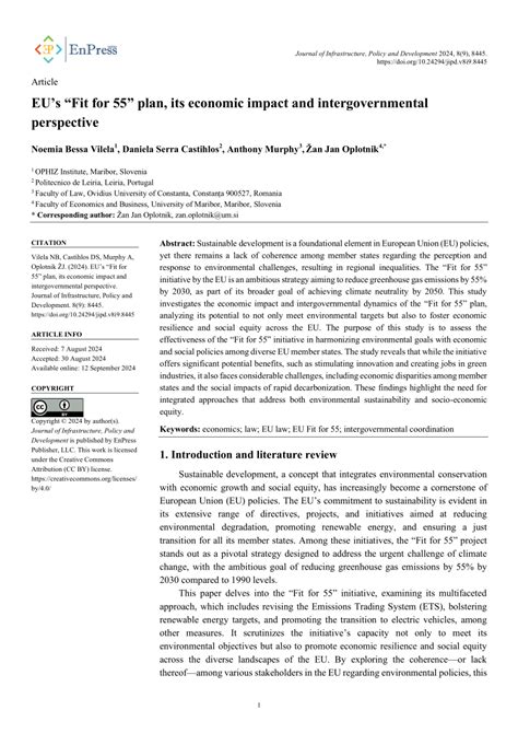 Pdf Eus Fit For 55” Plan Its Economic Impact And Intergovernmental