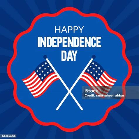 두 개의 십자가 깃발 별과 리본 배지 벡터 일러스트와 함께 미국의 통일 된 국가의 행복한 독립 기념일 플랫 스타일 7월 4일에 대한 스톡 벡터 아트 및 기타 이미지 Istock
