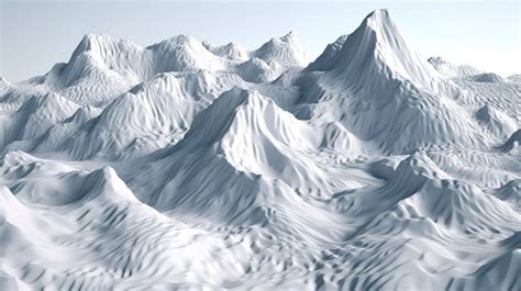 Terrain Topographical With White Snow Mountain In D Rendering
