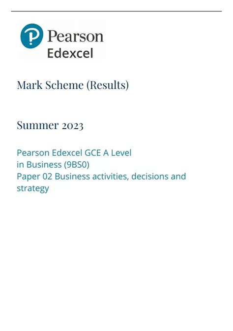 Edexcel A Level Business Paper 2 Mark Scheme Summer 2023 2024 Edexcel A Level Business