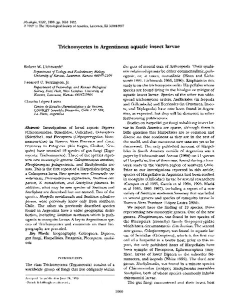 Pdf Trichomycetes In Argentinean Aquatic Insect Larvae