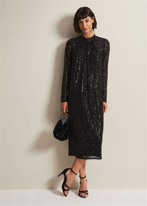 Cindy Black Sequin Midi Dress Phase Eight Uk