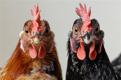 Two Chickens With Their Heads Turned To The Left Side Premium Ai
