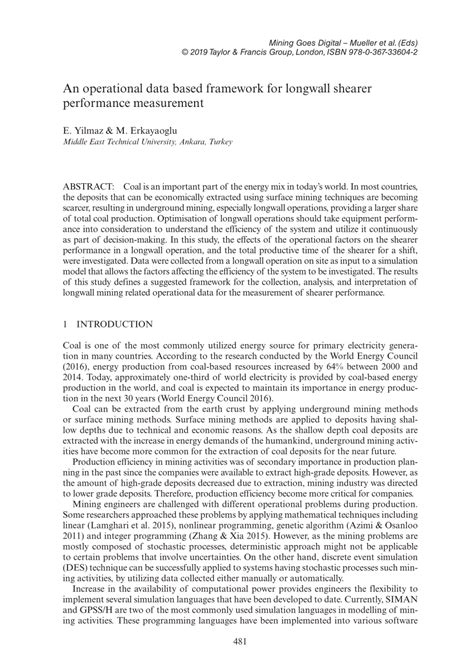 pdf an operational data based framework for longwall shearer