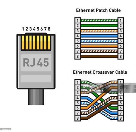 Ethernet Connector Pinout Color Code Straight And Crossover Rj45 Connect High Res Vector Graphic