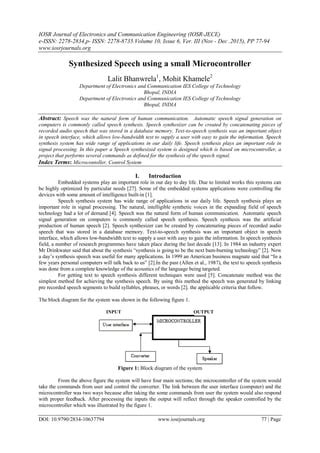 Synthesized Speech Using A Small Microcontroller Pdf