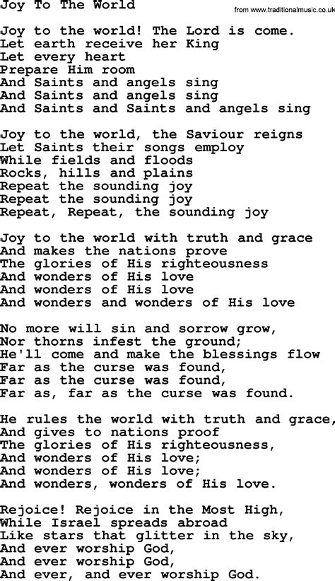 Joy To The World Printable Lyrics