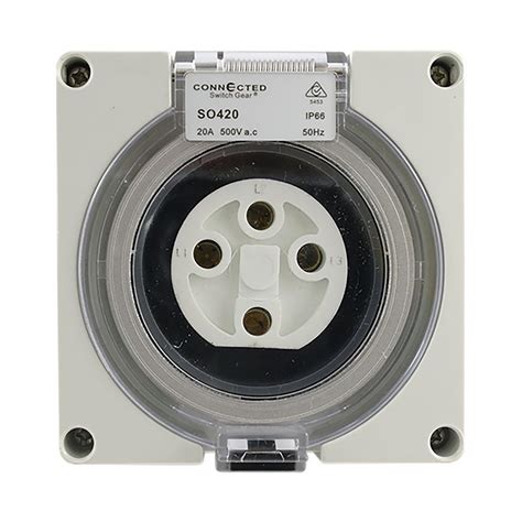 Ip66 Socket Outlet 20a 500v Ac 4 Pin Connected Switchgear