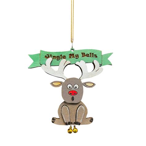 Jingle My Bells Funny Christmas Ornament Wood Cartoon Deer Hanging