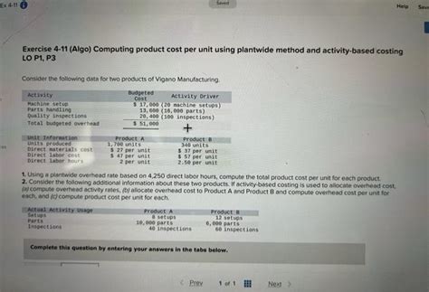 solved exercise 4 11 algo computing product cost per unit