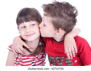 Cute Boy Kissing Nice Girl Studio Stock Photo Shutterstock
