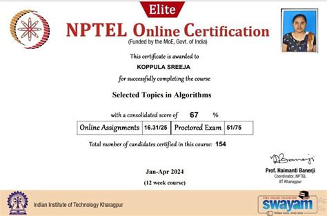 Completed Nptel Course On Algorithms Sreeja Reddy Posted On The Topic Linkedin