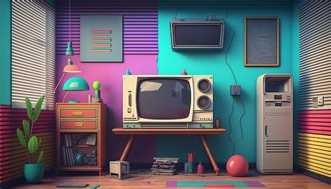 Premium Photo 90s Style Detalied Retro Design Room Background Ai