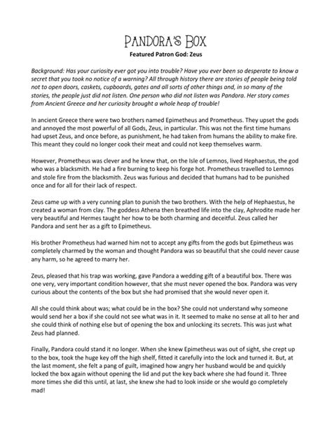 Pandoras Box Pdf Prometheus Mythology