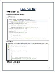 Lab No Docx Lab No TASK NO Find Largest Number In An Array JAVA CODE OUTPUT TASK