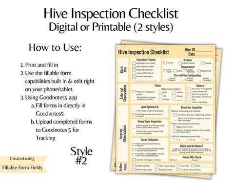 Beekeeper Hive Inspection Checklist Etsy
